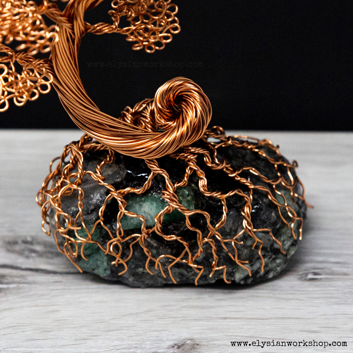 Copper Wire Cascade Bonsai Tree Sculpture on Emerald Matrix – Elysian ...