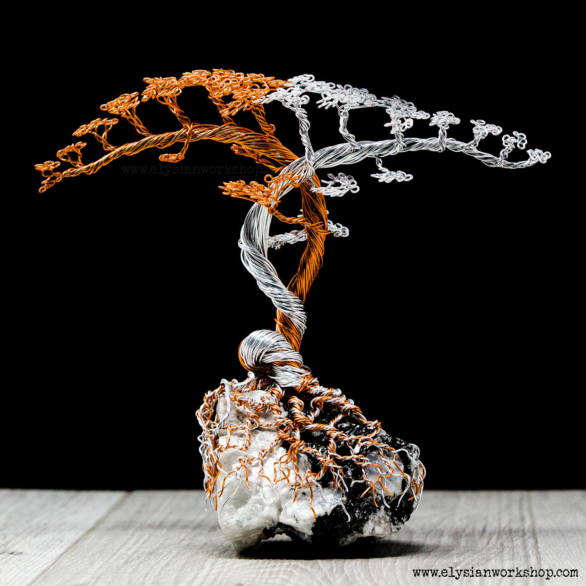 Large Copper Wire Twin Cascade Trees Silver and Copper on a Rainbow Mo ...