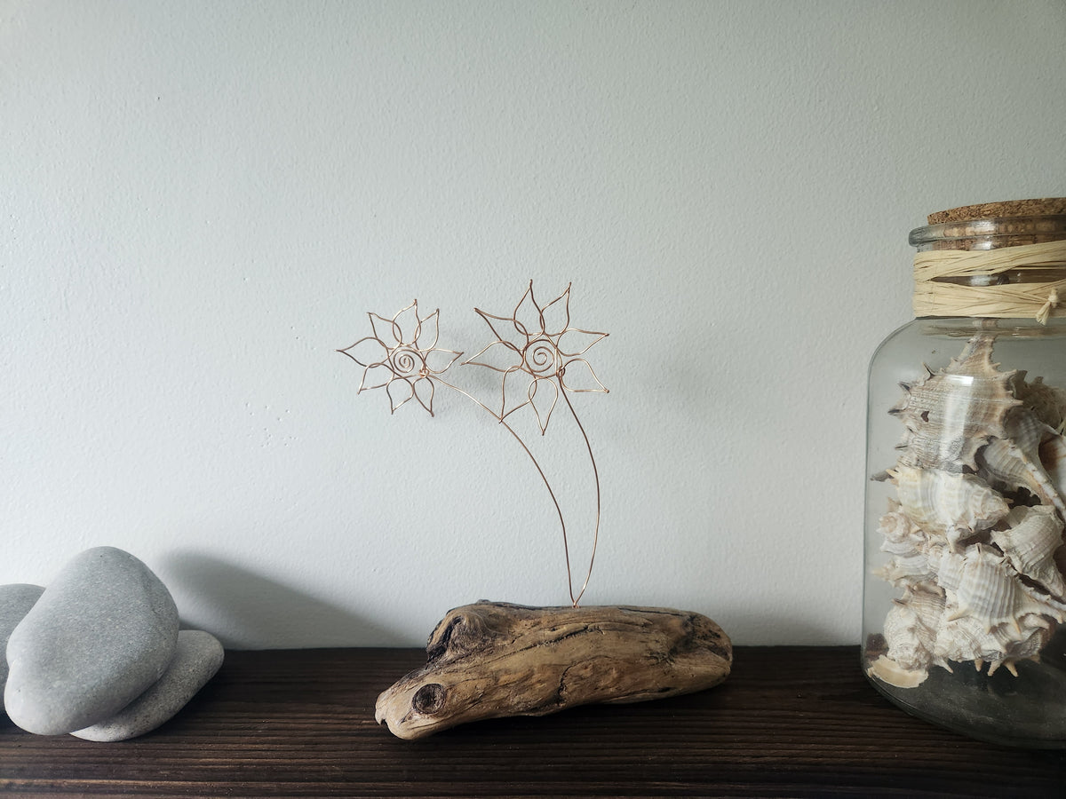 Twin Sunflowers Boho Beachcomber Copper Wire Flower Sculpture – Elysian ...