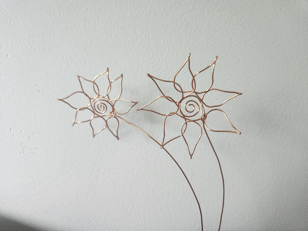 Twin Sunflowers Boho Beachcomber Copper Wire Flower Sculpture – Elysian ...