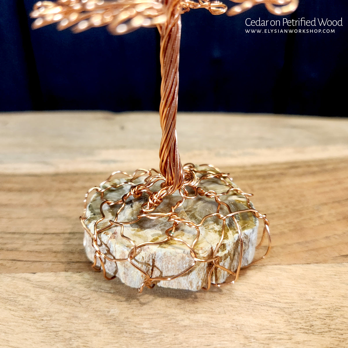 Wire Copper Cedar Tree Sculpture on Petrified Wood - Small – Elysian ...