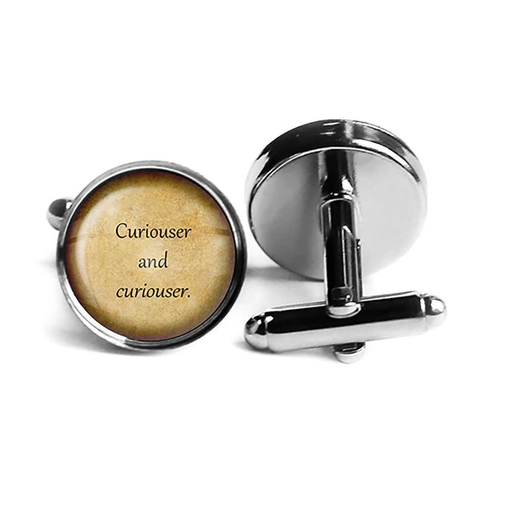 Alice in Wonderland Curiouser and Curiouser Rhodium Silver Cufflinks ...