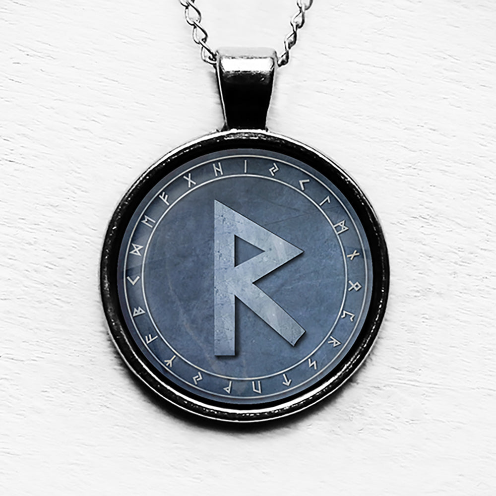 Viking Runes Elder Futhark Rune Circle R Raido Wheel Pendant & Necklac ...