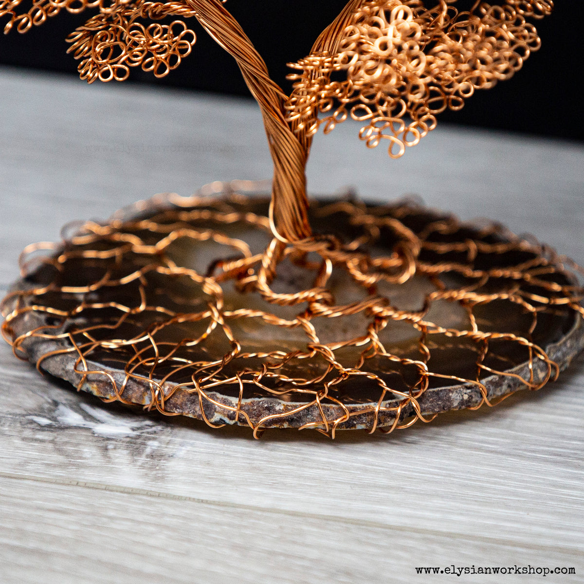 Copper Wire Heart Bonsai Tree Sculpture on Agate Crystal – Elysian Workshop